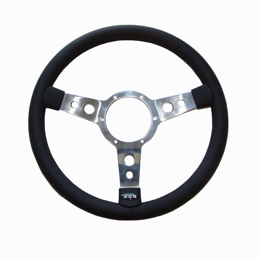STEERING WHEEL, 15" Black Leather Trim Semi Dish Polished 3 spok ...
